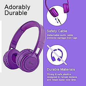 Contixo KB2600 Kids Over The Ear Foldable Bluetooth Headphones Kids Safe 85dB with Volume Limiter, Built-in Microphone, Micro SD Card Slot, FM Stereo Radio, Phone Controls (Purple)