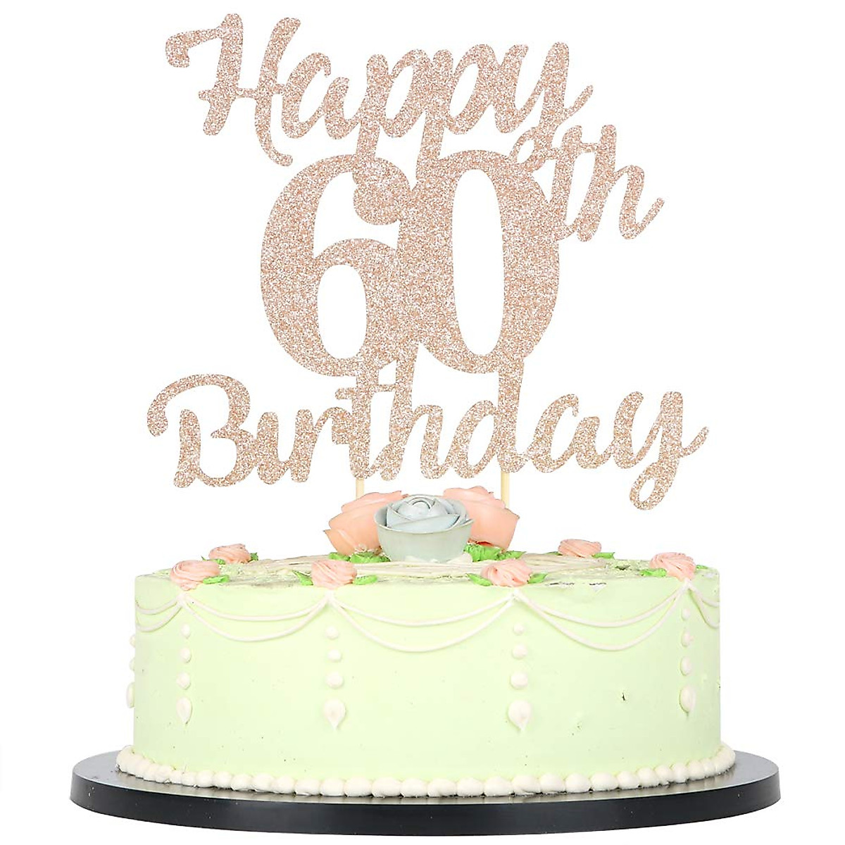 LVEUD 60th birthday cake topper for happy birthday 60 Rose gold 60th cake topper，Happy birthday cake topper cake ornament (60th)