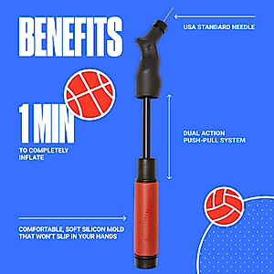 SPORTBIT Ball Pump with 5 Needles - Push & Pull Inflating System - Great for All Exercise Balls - Volleyball Pump, Basketball Inflator, Football & Soccer Ball Air Pump - Goes with Needles Set