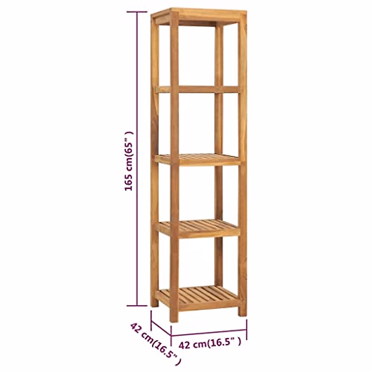 Makastle Bathroom Storage Rack 4-Tier Shelf Freestanding Wood Stand Organizer Multifunctional Shelving Unit Stand Tower for Living Room, Bedroom, Kitchen, Solid Wood Teak 16.5"x16.5"x65"