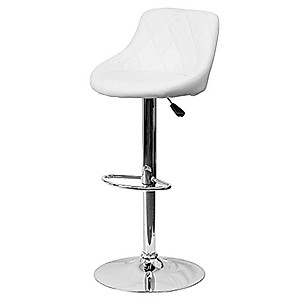 KLS14 Contemporary Bar Stool Bucket Seat Design Hydraulic Adjustable Height 360-Degree Swivel Seat Sturdy Steel Frame Chrome Base Dining Chair Bar Pub Stool Home Office Furniture - (1) White #1984