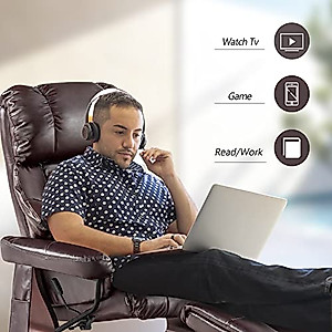 MCombo Recliner with Ottoman Reclining Chair with Vibration Massage and Removable Lumbar Pillow, 360 Degree Swivel Wood Base, Faux Leather 9068 (Dark Brown)