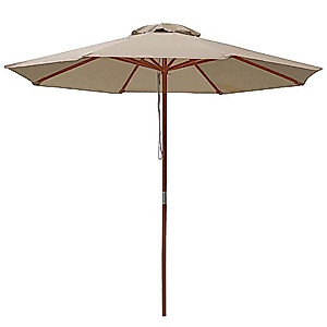Yanika 9ft Wooden Patio Umbrella - Outdoor Umbrella with Stand - Outside Umbrella for Patio, Garden, Lawn, Deck, Backyard, Pool Yard, Beach Sunshade (Tan)