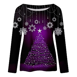 Christmas Sweatshirts for Women Long Shacket Christmas Sweaters for Women Christmas Sweater Christmas Shirt Lantern Sleeve Crewneck Cardigans Pullover Hoodie Sweatshirt Tops Christmas Sweatshirts