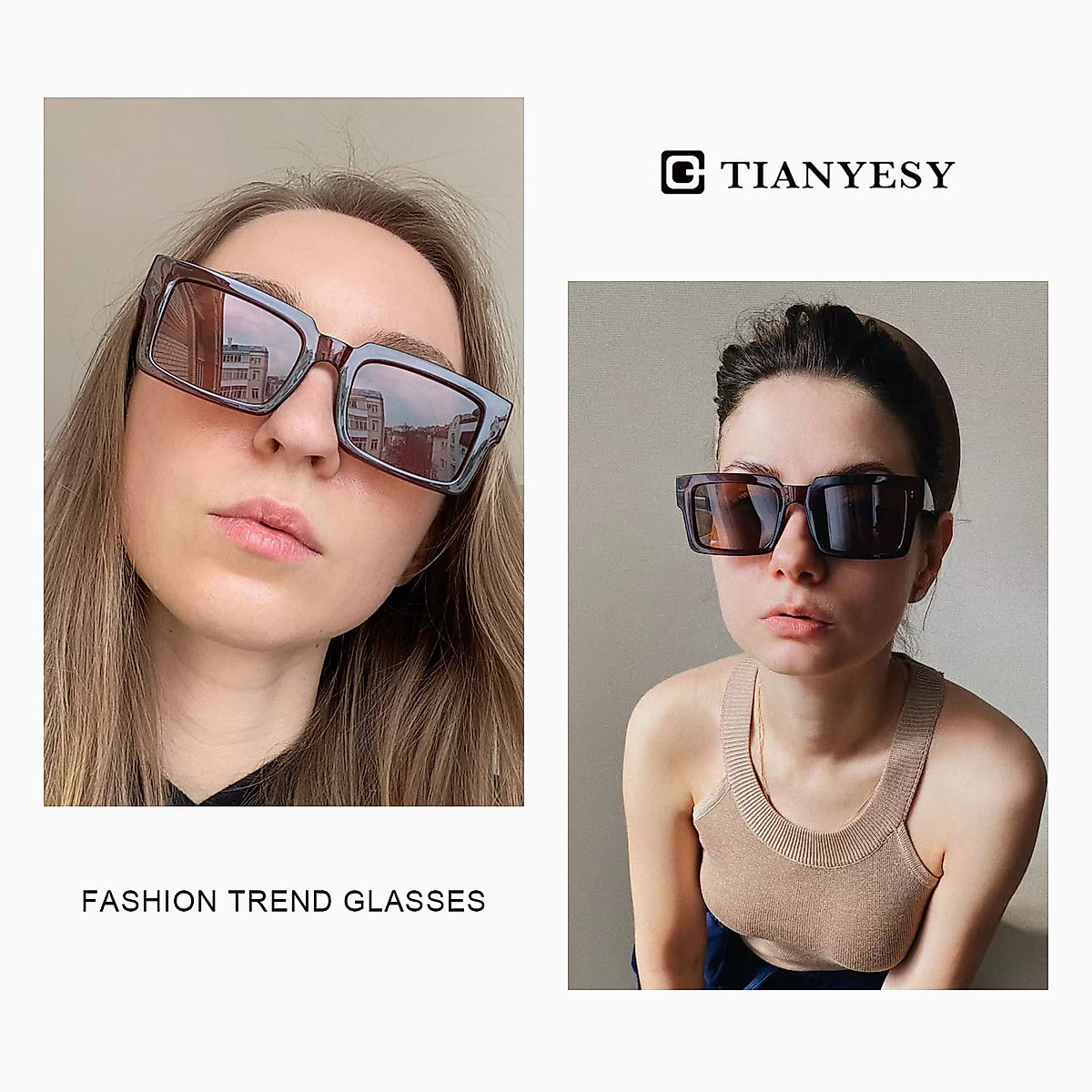 TIANYESY Minimalist Classic Design Fashion UV400 Sunglasses Square Sun Glasses Unisex TY2984 (Brown)