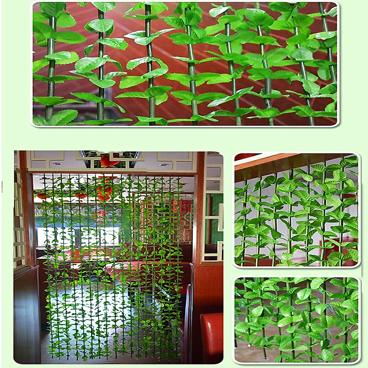 WZNING Leaf Strip Curtains, Artificial Green String Bamboo Bead Curtain Home Decoration Partition for Balconies Wall Garden Pergola, Easy to Install Interior Decoration, Home and Kitchen Decoration
