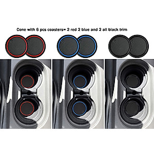 Auovo 2 Pcs Cup Holder Inserts Replacement for Frontier 2005-2019 Xterra 05-15 Pathfinder 05-12 Replace 96975-EA000 96975-ZS00A(with 3 Pairs of TPE Coasters in red Blue All Black)