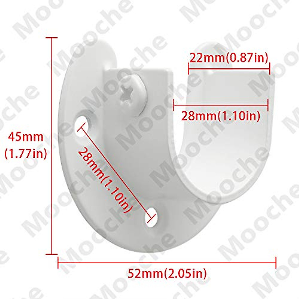 Mooche 4Pcs Wardrobe Closet Rod Bracket U-Shaped Curtain Rod Sockets Closet Pole End Supports Flange Rod Holder 1 Inch, Stainless Steel White Finished, MFL8001UW-4P