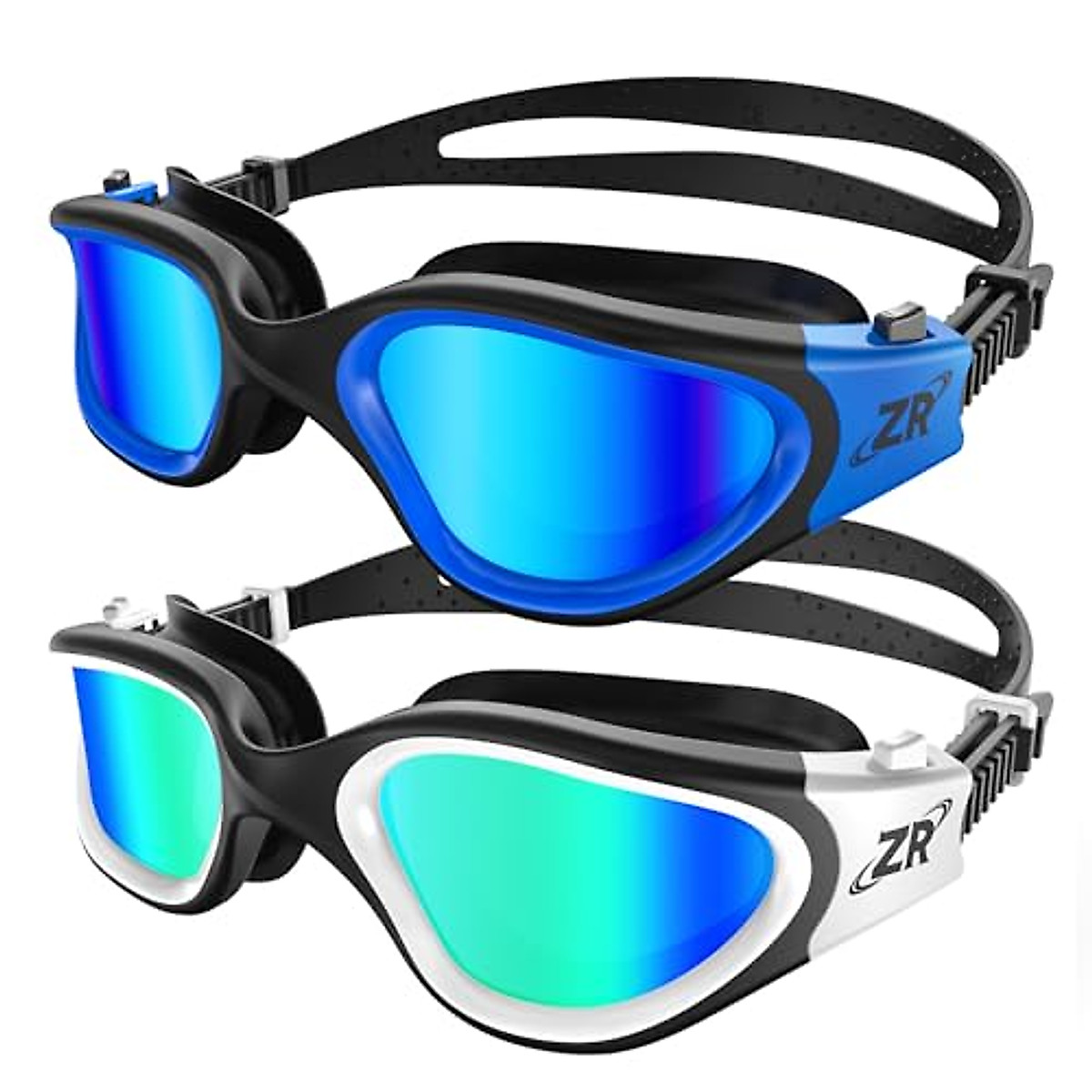 ZIONOR Swimming Goggles, 2 Packs G1 Polarized Swim Goggles UV Protection Watertight Anti-fog Adjustable Strap for Adult Men and Women (BlackBlue+WhiteGold)