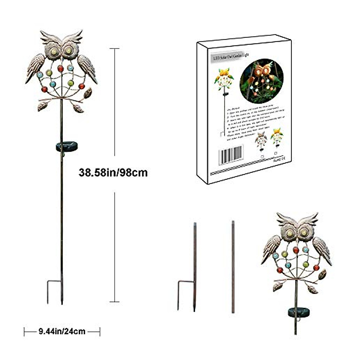 Decorman Outdoor Solar Light Stake - Solar Powered Metal Owl LED Decorative Garden Lights for Walkway, Pathway, Yard, Lawn (Rusty Brown)