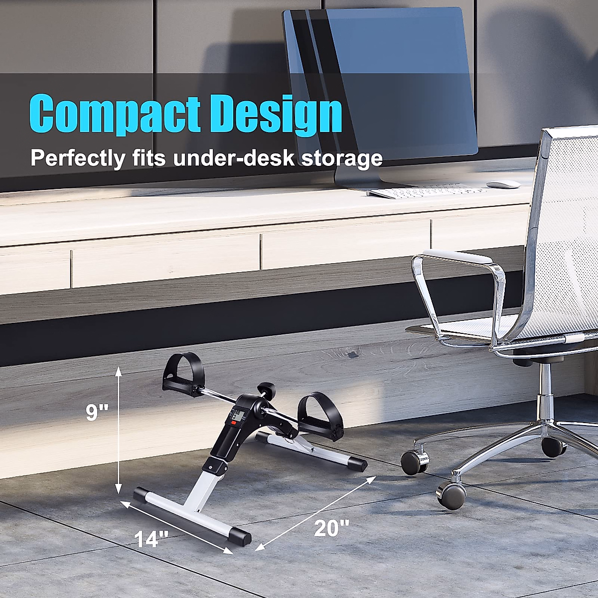 Goplus Mini Exercise Bike, Folding Under Desk Bike Pedal Exerciser with LCD Display, Adjustable Resistance, Portable Lightweight Foot Peddler Machine for Seniors Arms Legs Workout (Black)