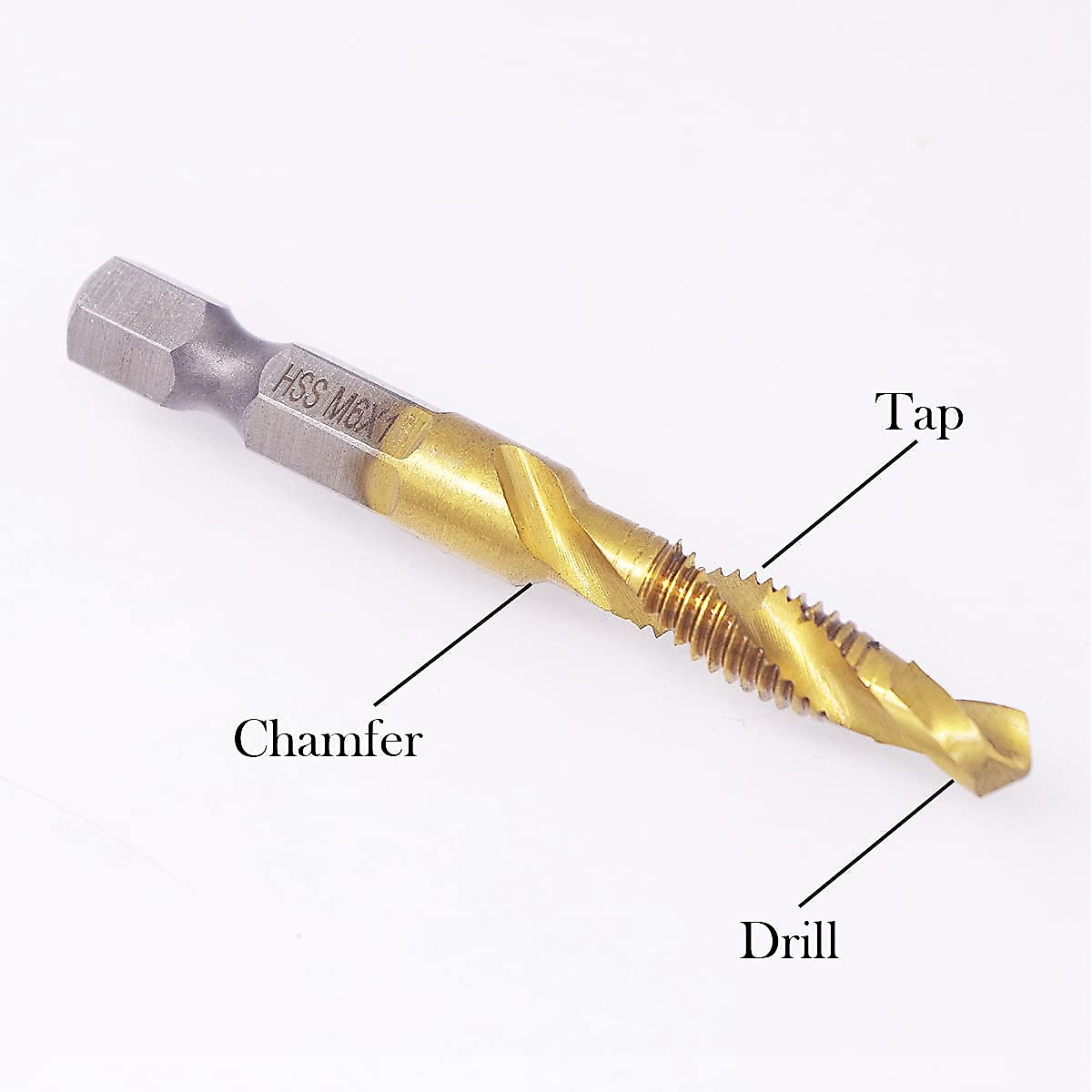 Wolfride 6PCS Tapping Drill Bit Set Metric Drill Tap Combination Bit Set M3 M4 M5 M6 M8 M10 Spiral Tap Drill Bit