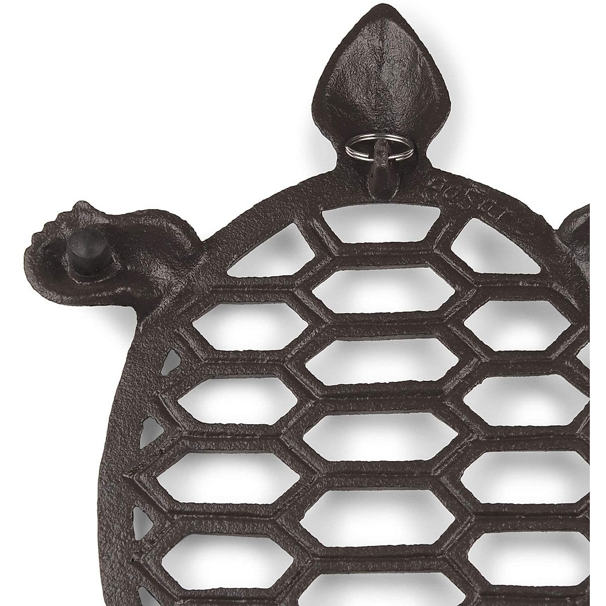 gasaré, Cast Iron Trivet for Pots, Pans, and Hot Dishes, Metal Trivet, Sea Turtle Design, Rubber Feet Caps, Ring Hanger, 11.5 x 8 Inches, Brown, 1 Unit