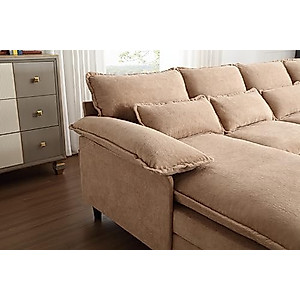 Eafurn U Shaped Symmetrical Sectional Couch with Waist Poillows and Detachable Pillow Armrest, 6 Seater Oversized Modular Lounge Sofa with Double Chaise & Memory Foam for Living Room Apartment