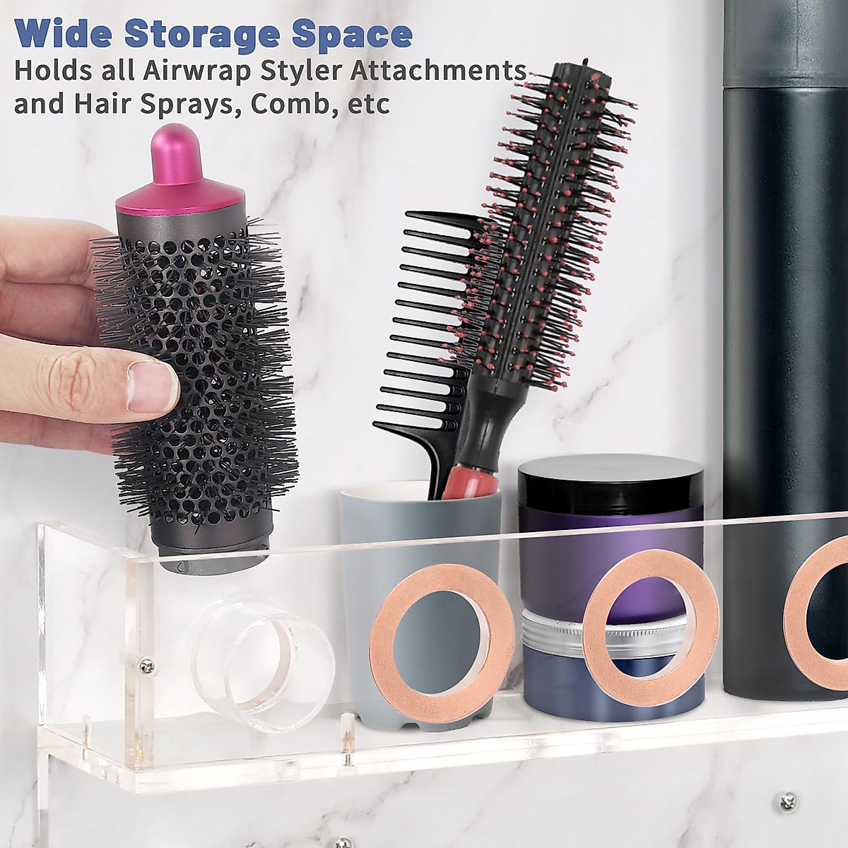 Floatant Wall Mount Holder Compatible with Dyson Airwrap Styler Supersonic Hair Dryer, Organizer for Storage Attachments, Rack with Hooks for Accessories Nozzles Barrels Brushes