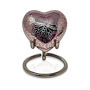 Butterfly Heart Urn - Pink Heart Keepsake Urn with Stand & Box - Small Pink Butterfly Urn for Human Ashes - Honor Your Loved One with Mini Pink Urn Heart Shaped - Perfect for Adults & Infants