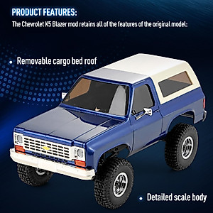 FairRC Mod 1/24 RC Crawler FCX24 Chevy K5 Blazer Officially Licensed, Mini RC Car Pick Up Truck & SUV 2 in 1, 4WD 8km/h 2 Speeds Switch, 2.4GHz 3CH Off-Road RC Model with LED Lights for Adults, Blue