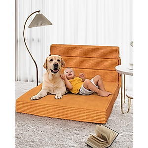 Zenzy Five Folding Sofa Bed, [Higher Backrests] [Luxury Corduroy] 6" Foldable Memory Foam Sleeper Chair, Floor Couch Foldable Mattress for Living Room/Dorm/Guest Room/Apartment, 75"x38"x6" Twin Size