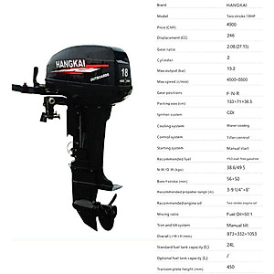 2 Stroke 18 HP Short Shaft Outboard Motors Engine, Fishing Boat Engine Tiller Control Motor Fishing Boat Engine Water-Cooling Heavy Duty Outboard Motors