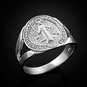 Religious Jewelry by LABLINGZ 925 Sterling Silver Saint Benedict Medallion Ring (Size 8)