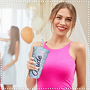 Hoolerry Bling Studded Rhinestone Tumbler Glitter Diamond Cup 16.9 oz Stainless Steel Insulated Reusable Water Bottle with Straw Lid and Brush for Women Bachelorette Shower Wedding Gift(Bride)