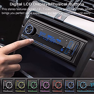 Single Din Stereo Marine Radio: Bluetooth Car Audio Receivers with Digital LCD Display | FM AM Car Radio | USB/SD/AUX/MP3 Player | 2.1A Quick Charge | APP Remote
