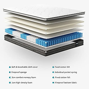 Serweet 8 Inch Memory Foam Hybrid Full Mattress - 5-Zone Pocket Innersprings for Motion Isolation -Heavier Coils for Durable Support -Medium Firm -Fiberglass-Free -Made in North America