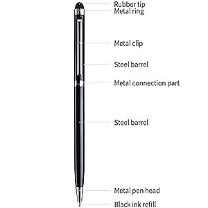 ChaoQ Stylus Pens for Touch Screens (5 Pcs), 2 in 1 Slim Capacitive Stylus Ballpoint Pens (Black Ink), with 10 Replaceable Rubber Tips (Black,Silver,Blue,Gold,Green)