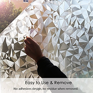 Decorative Privacy Window Film, 3D Window Tint Stained Glass Door Film Static Cling Reflective Window Decor/Privacy Protection/Heat Control/Anti UV for Home/Office, 17.5x78.5 inch Gravel