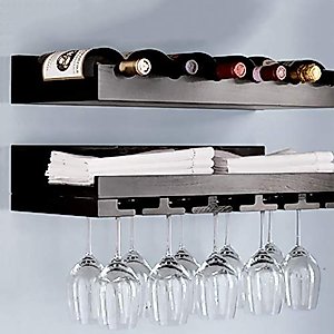 PIBM Stylish Simplicity Wine Shelf Wall-Mounted Wine Rack Bottle Holder Champagne Glass Locker Floating Shelf, b
