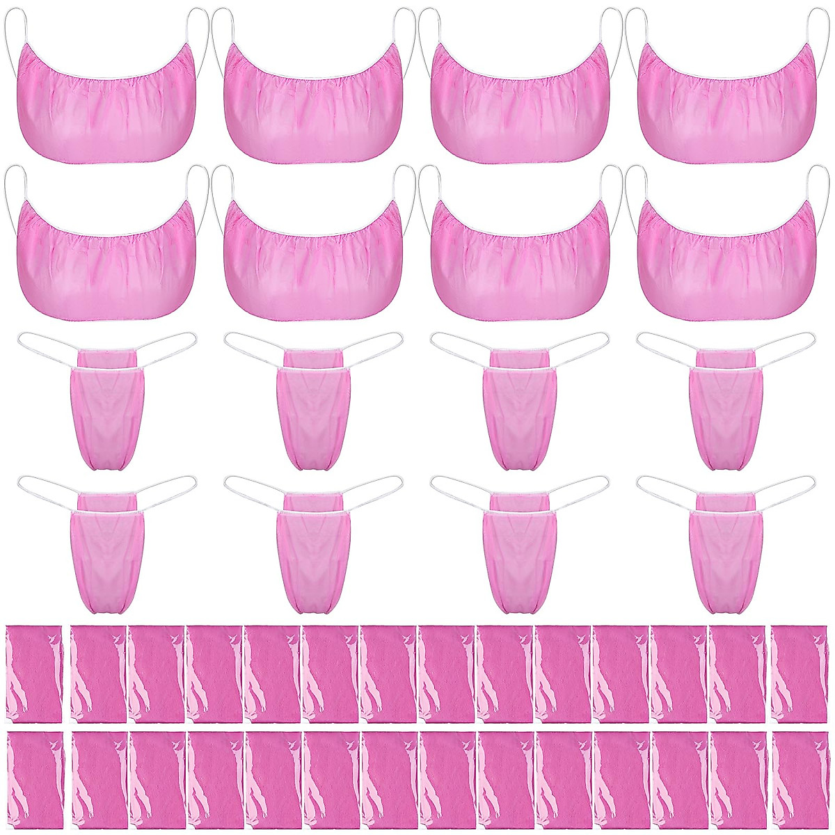 100Pcs Disposable Bra and Panties Women Disposable Bikini T Thong and Bra Spa Underwear for Spa Massage Spray Tanning (Pink)