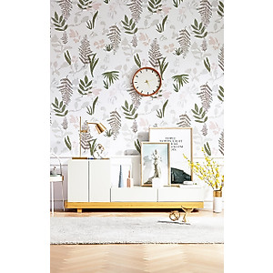 Floral Peel and Stick Wallpaper Modern Leaf Contact Paper Removable Wallpaper Decorative Self Adhesive Wallpaper Wall Paper 17.3" x 393.7"