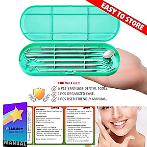 G.CATACC Dental Tools, Plaque Remover for Teeth, Metal Dental Pick Teeth Cleaning Tools Kit, Stainless Steel Oral Care Dental Hygiene Kit with Tooth Scraper Plaque Tartar Remover - with Case