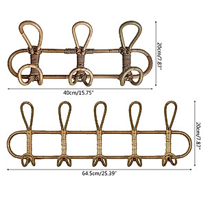 A FEI Rustic Rattan Wall Hooks 3 or 5 Hooks Hanging Coat Rack Storage Rattan Wall Hanger Clothing Hat Towel Hanger