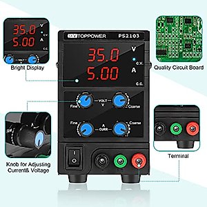 DC Power Supply Variable 3 Digital（35V 5A) CC/CV Mode Single-Output 110V with Alligator to Banana Test Lead,Test Hook Clips, Tweezers for for DIY Electronics Testing, Repairing& Researching