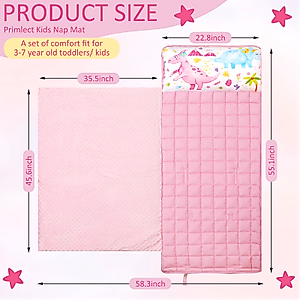 Timgle Toddler Nap Mats for Daycare Toddler Nap Mat with Pillow for Girls Toddler Sleeping Bag with Removable Pillow and Soft Blanket for Daycare,Preschool,Kindergarten,Sleepovers(Dinosaur)