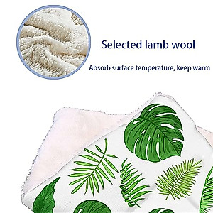 Pale Green Non-Electric Pet Warming Pad Leaf Nature Jungle Forest Super Soft Plush Dog Crate Pad for Travel or Home Party Theme 14" x 18"