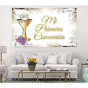 Holy Communion Party Backdrop Photograph Mi Primera Comunion Purple Grapes Background God Bless Decor Prop Photozone Photo Studio Banner Vinyl (7ft×5ft)