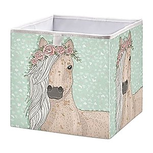 Kigai Flower Horse Storage Basket Cube Box Foldable Canvas Storage Basket for Clothes Storage,Toy Box,Home Storage