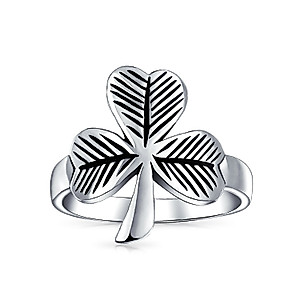 Unisex Saint Patricks Good Luck Celtic Irish Trinity Shamrock Clover Ring For Women For Men Antiqued Oxidized .925 Sterling Silver
