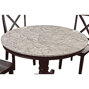 5 Pieces Dining Table and Chairs Set, Wood Kitchen Set with Round Marble Veneer Top Dining Table and 4 Chairs, Rustic Dining Table Set for 4 Persons
