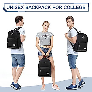 VASCHY Backpack for Men Women, Water-Resistant School Backpack Bookbag Daypack for Teens/College Students Plain Black