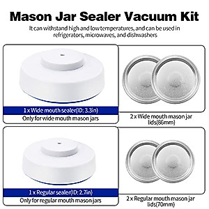 Jar Sealer and Accessory Hose Kit Compatible with FoodSaver Vacuum Sealer, Mason Jar Sealer Vacuum Kit for Regular & Wide-Mouth Mason Jar, Jars Sealing Hood with Hose and Jar Lids (White)