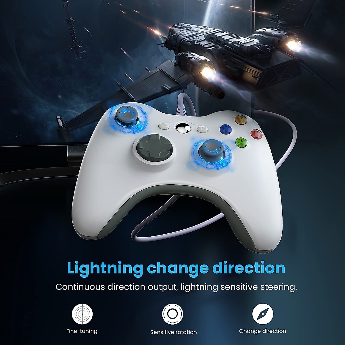 YAEYE PC Wired Controller, Game Controller for Xbox 360 with Dual-Vibration Turbo Compatible with Xbox 360/360 Slim and PC Windows 7,8,10,11(White)…