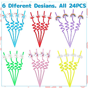 24 PCS Glitter Straws,Unicorn Heart Shaped Sparkly Drinking Straws,Reusable Drinking Plastic Straws Unicorn Rainbow Heart Cloud Shaped Design,Unicorn Party Favors for Kids Girls Pool Party Decorations