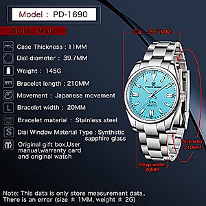 Pagani Design Watches for Men Japanese Movement Stainless Steel Automatic-self-Wind Mechanical wrstiwatch Sapphire Mirror 200m Waterproof 1690