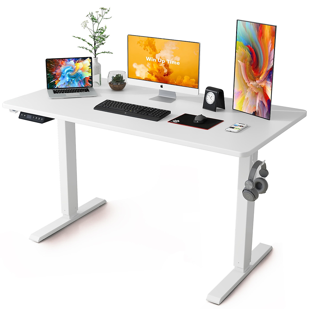 Win Up Time Whole Piece Electric Standing Desk- Height Adjustable Stand up Desk, Sit to Stand Desk with Wheels for Home Office & Computer Workstation