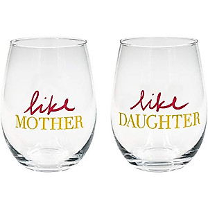 About Face Designs Like Mother/ Like Daughter In Gold and Pink 16 Ounce Glass Wine Set of 2