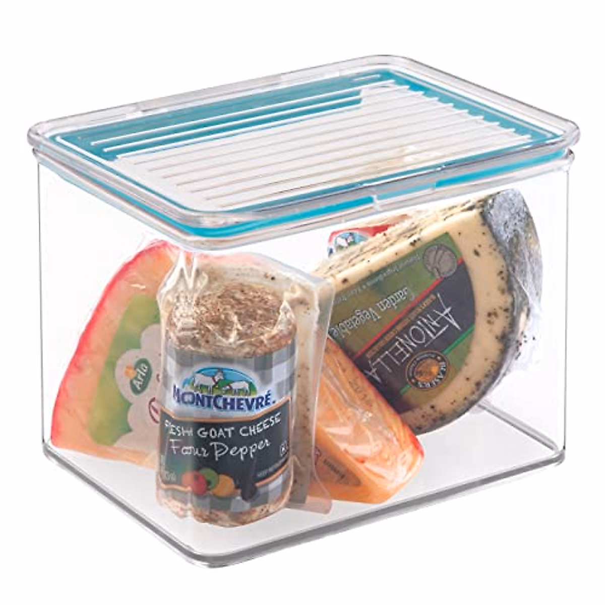 mDesign Airtight Stackable Kitchen Pantry Cabinet Food Storage Container - Attached Hinged Lid - Compact Bin for Pantry, Refrigerator, Freezer - BPA Free, Food Safe - Holds 2 Quarts - Clear