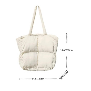 Women's Puffer Tote Bag Quilted Zipper Puffy Bag Large Capacity Padded Shoulder Bag Solid Color Aesthetic Soft Handbag (Black)